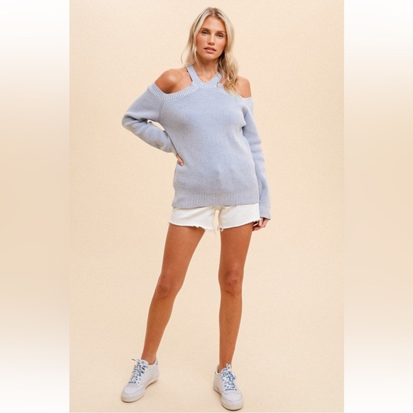 Hem & Thread | Sweaters | 78 Cutout Washed Vintage Blue Cold Shoulder ...